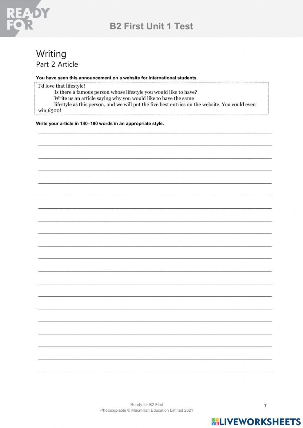 READY FOR FIRST… | Free Interactive Worksheets | 6869024