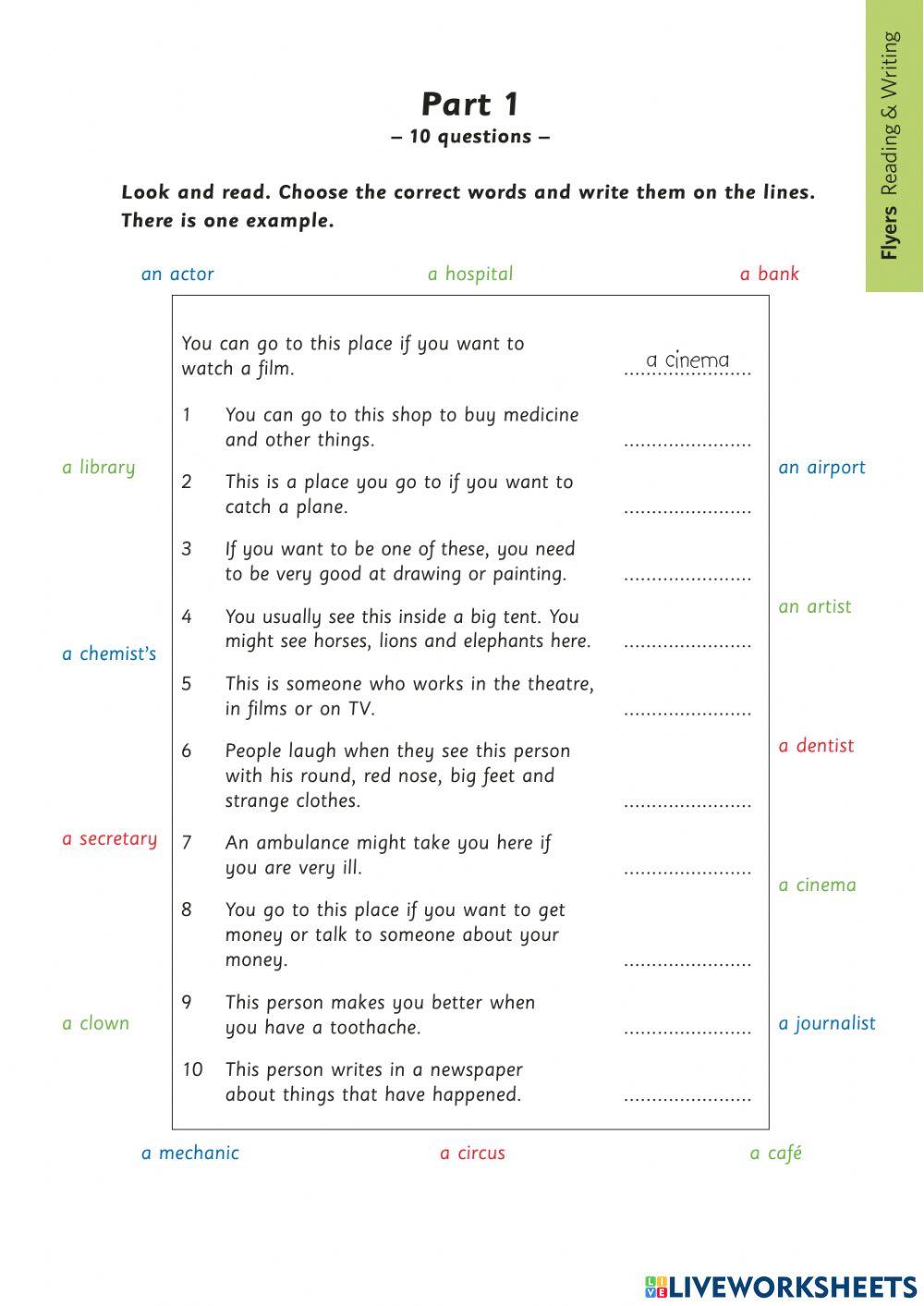 Reading-Writing-test-09-onl worksheet | Live Worksheets