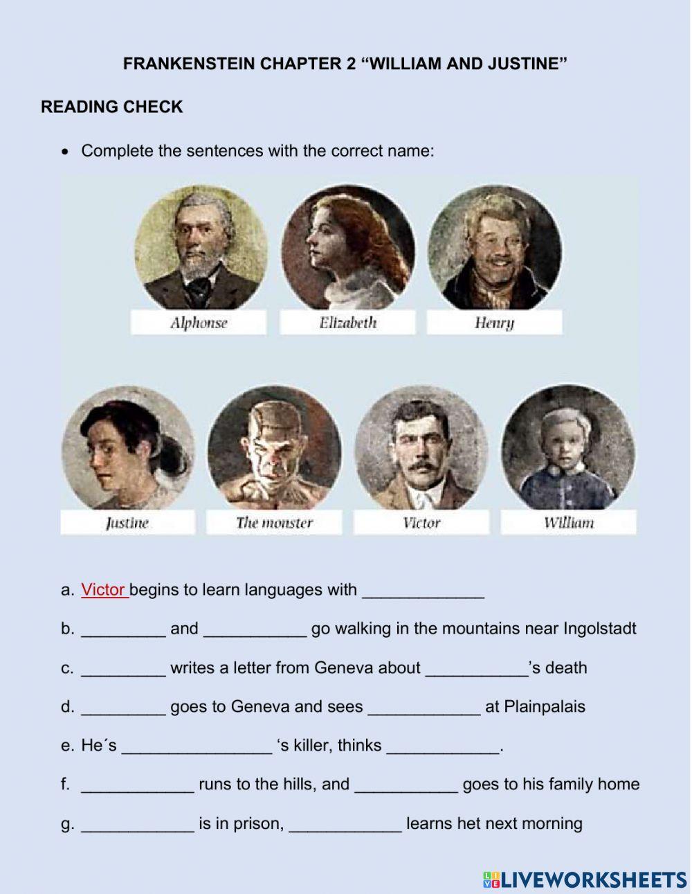 Frankenstein ch… | Free Interactive Worksheets | 2028549