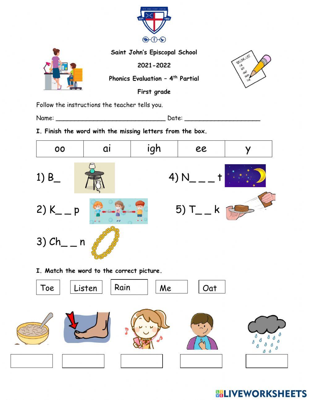 Phonics 4th partial evaluation - 1st grade online exercise for | Live Worksheets