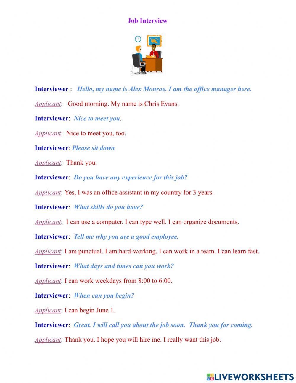 example dialog about job interview