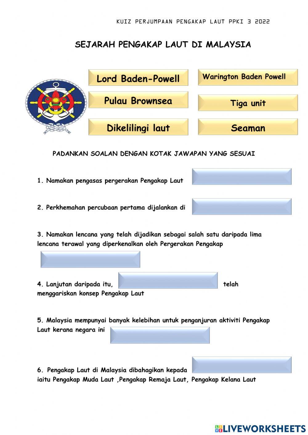 Sejarah pengakap laut di malaysia worksheet | Live Worksheets