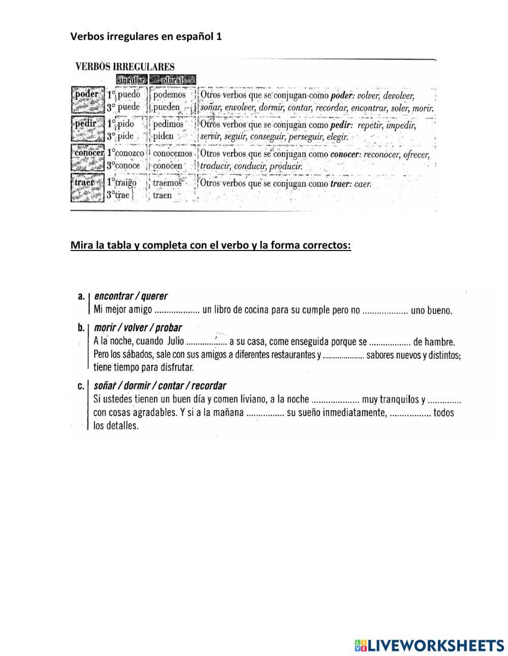 Verbos Irregulares Interactive Activity For 5o Live Worksheets - NBKomputer