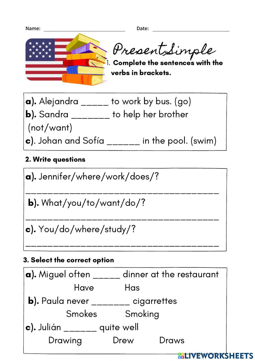 Simple present worksheet online worksheet | Live Worksheets