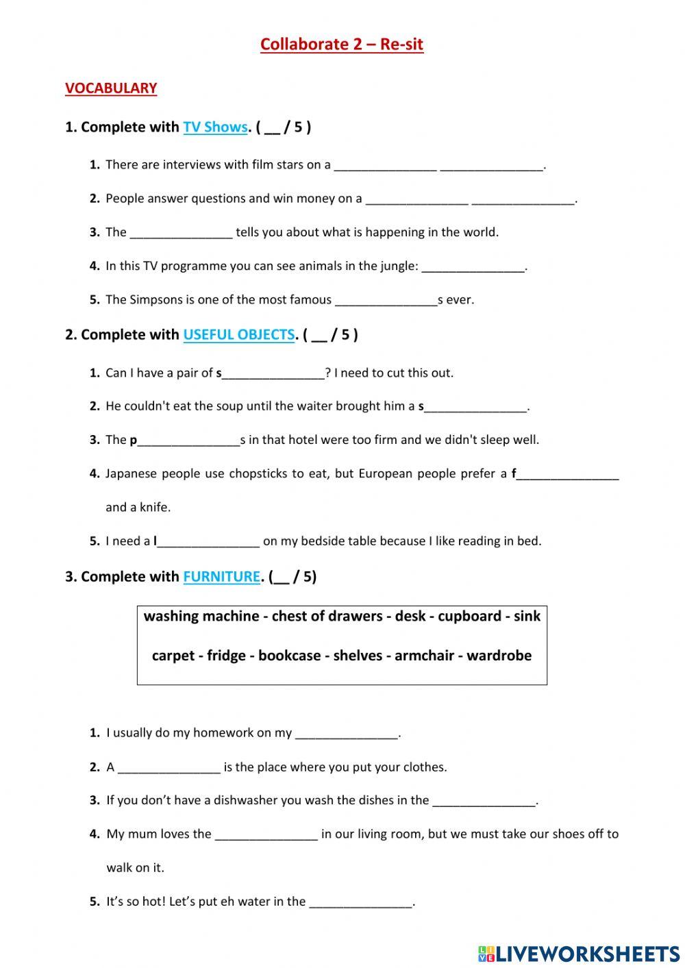 Col2 - re-sit - ve worksheet | Live Worksheets