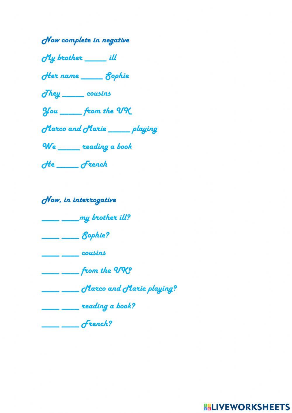 VERB TO BE online exercise for Grade 6 | Live Worksheets