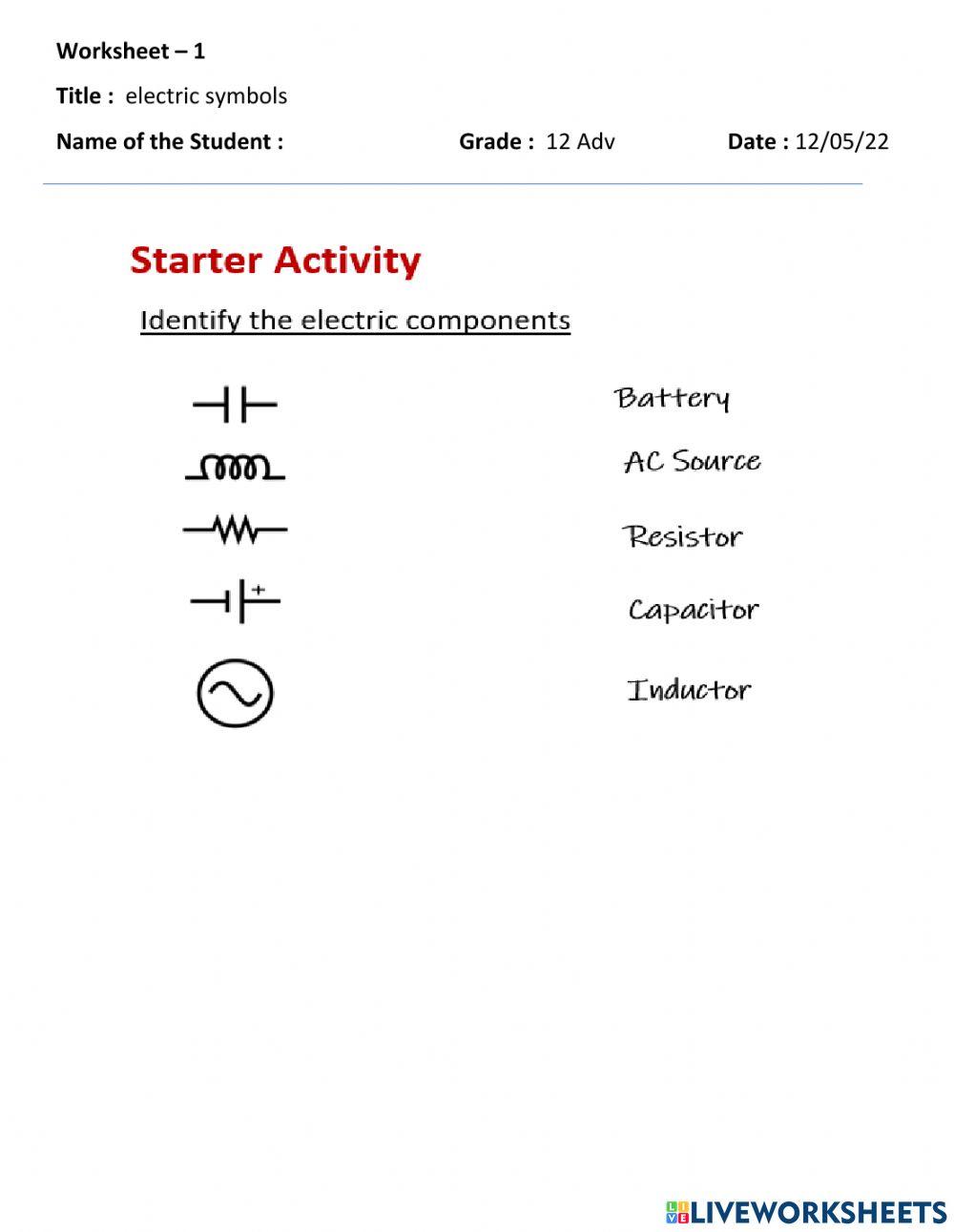 g12 adv w3 d4 - identify electric components online exercise for | Live ...