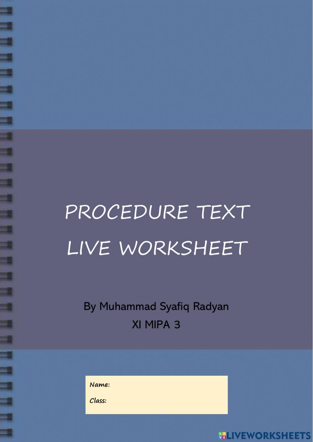 Procedure Worksheet by Muhammad Syafiq worksheet | Live Worksheets