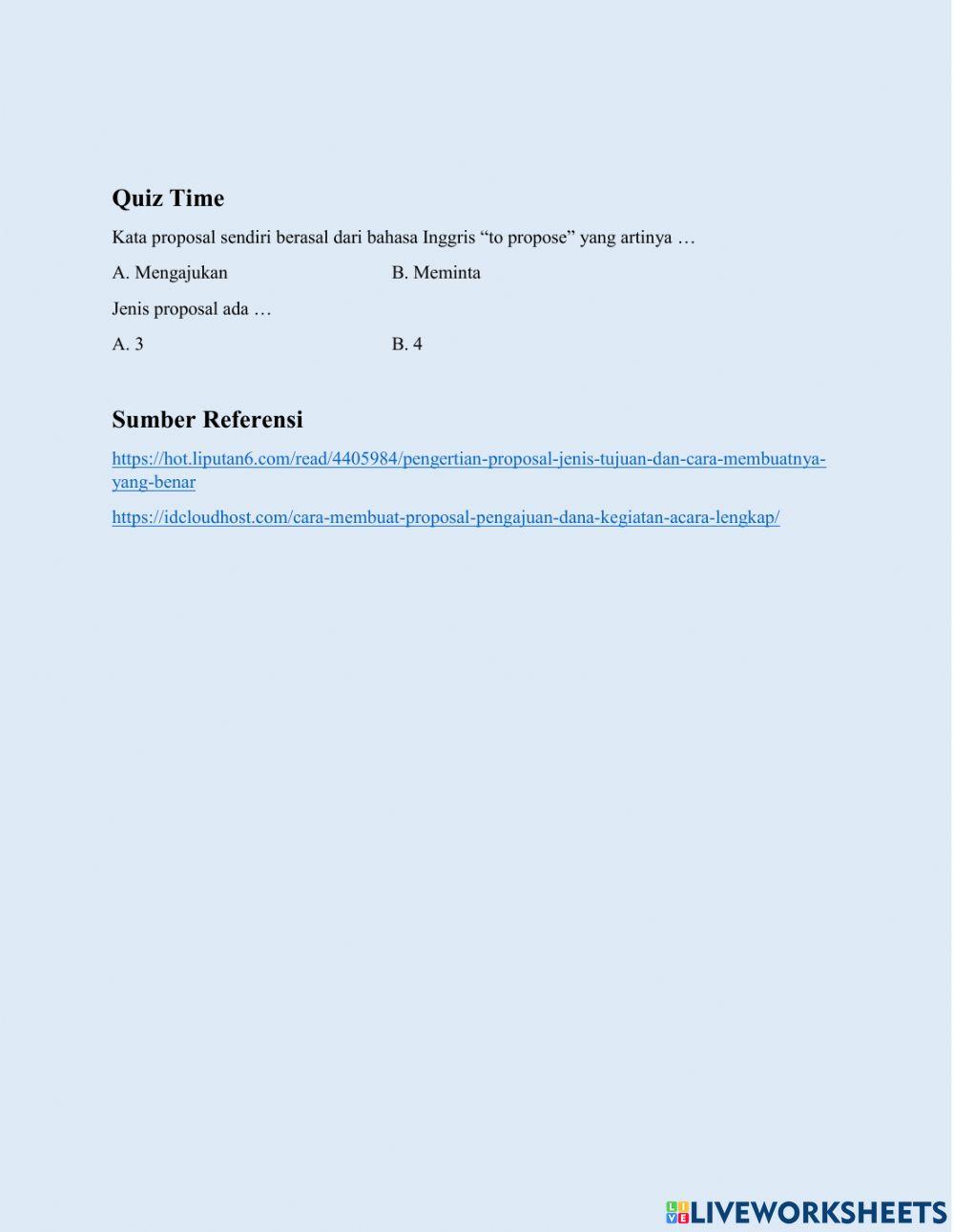 Proposal interactive worksheet | Live Worksheets
