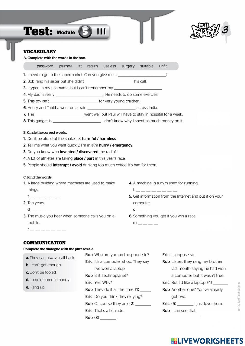 Full Blast 3 Te… | Free Interactive Worksheets | 3583503