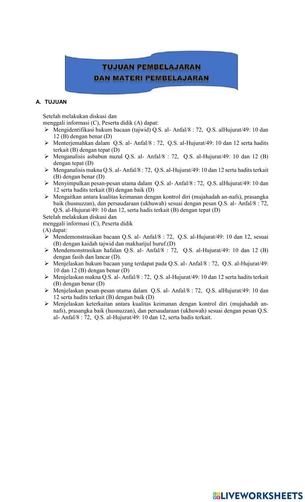 Pai lkpd x worksheet | Live Worksheets