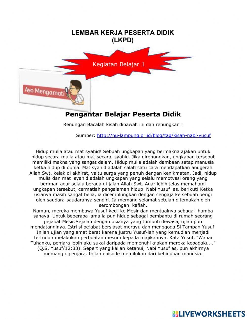 Pai lkpd x worksheet | Live Worksheets