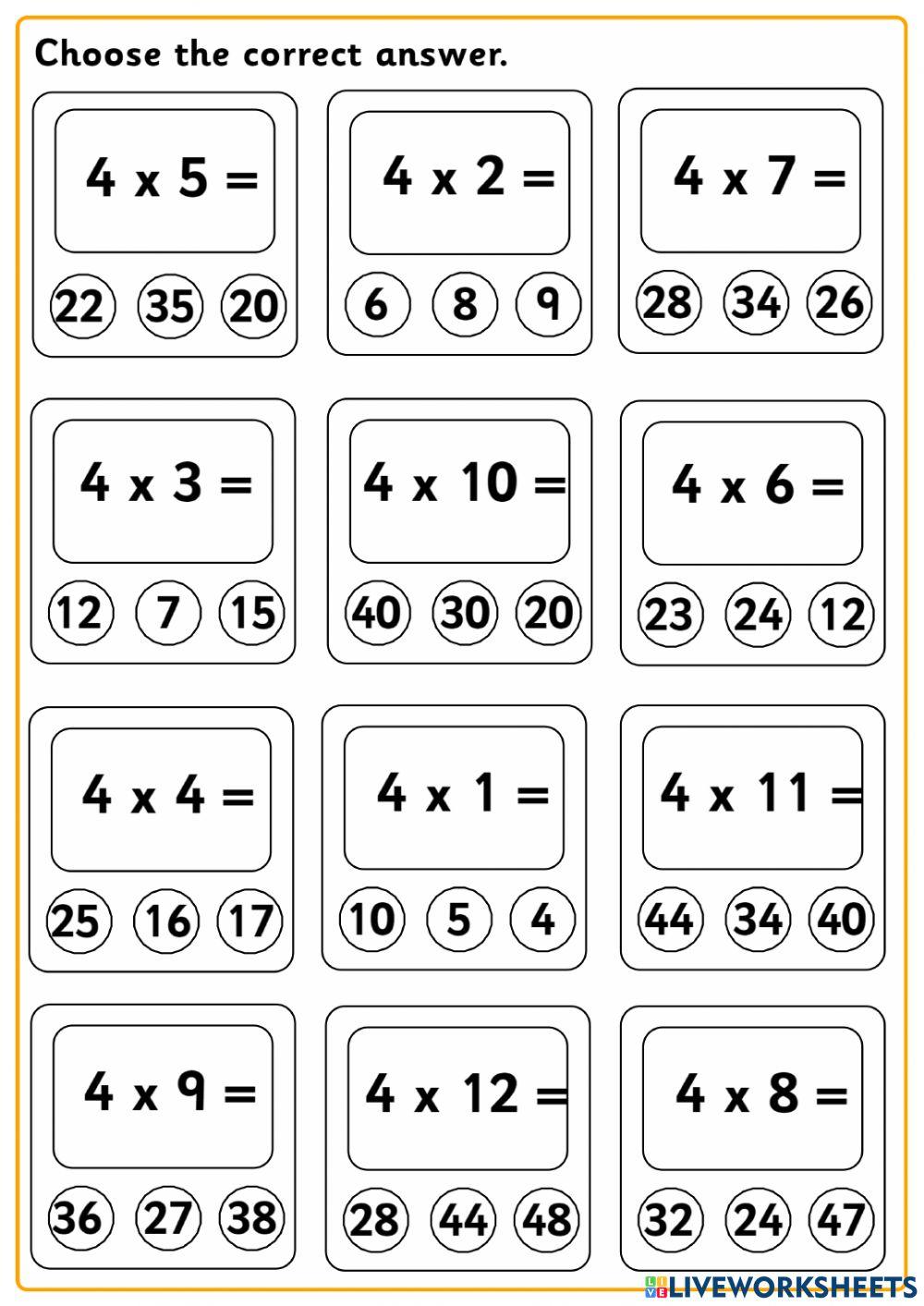 4 times table P… | Free Interactive Worksheets | 2030747