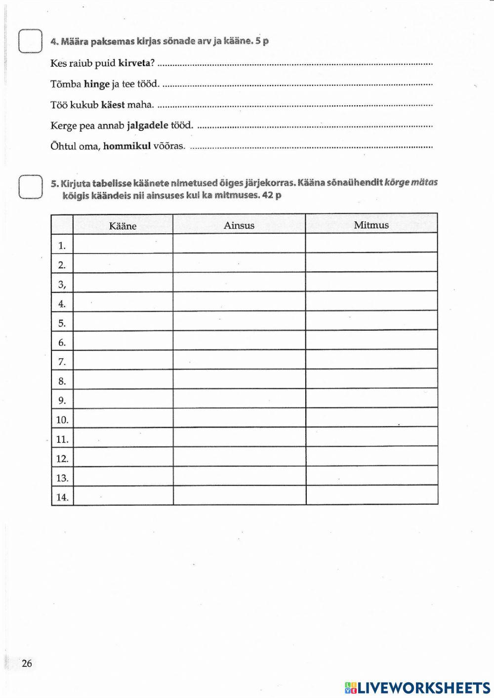 Kontrolltöö 5.klass B worksheet | Live Worksheets