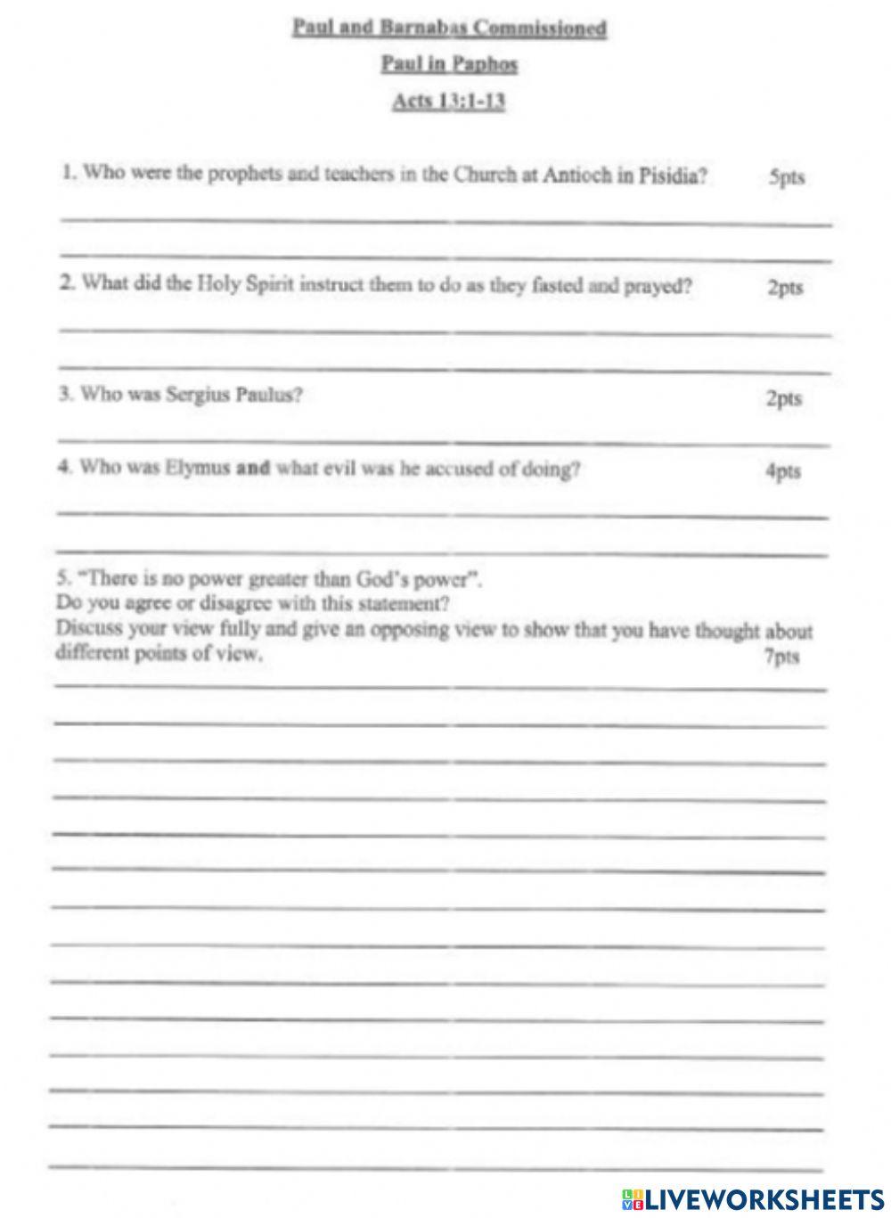 Paul and Barnabas Commissioned - Part 1 online exercise for | Live ...