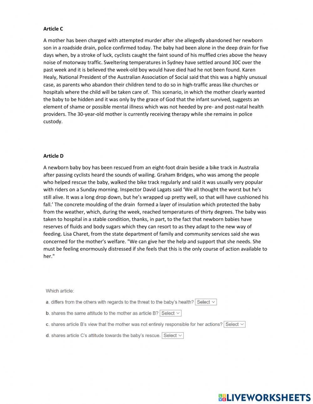 CAE Reading Part 6 exercise | Live Worksheets