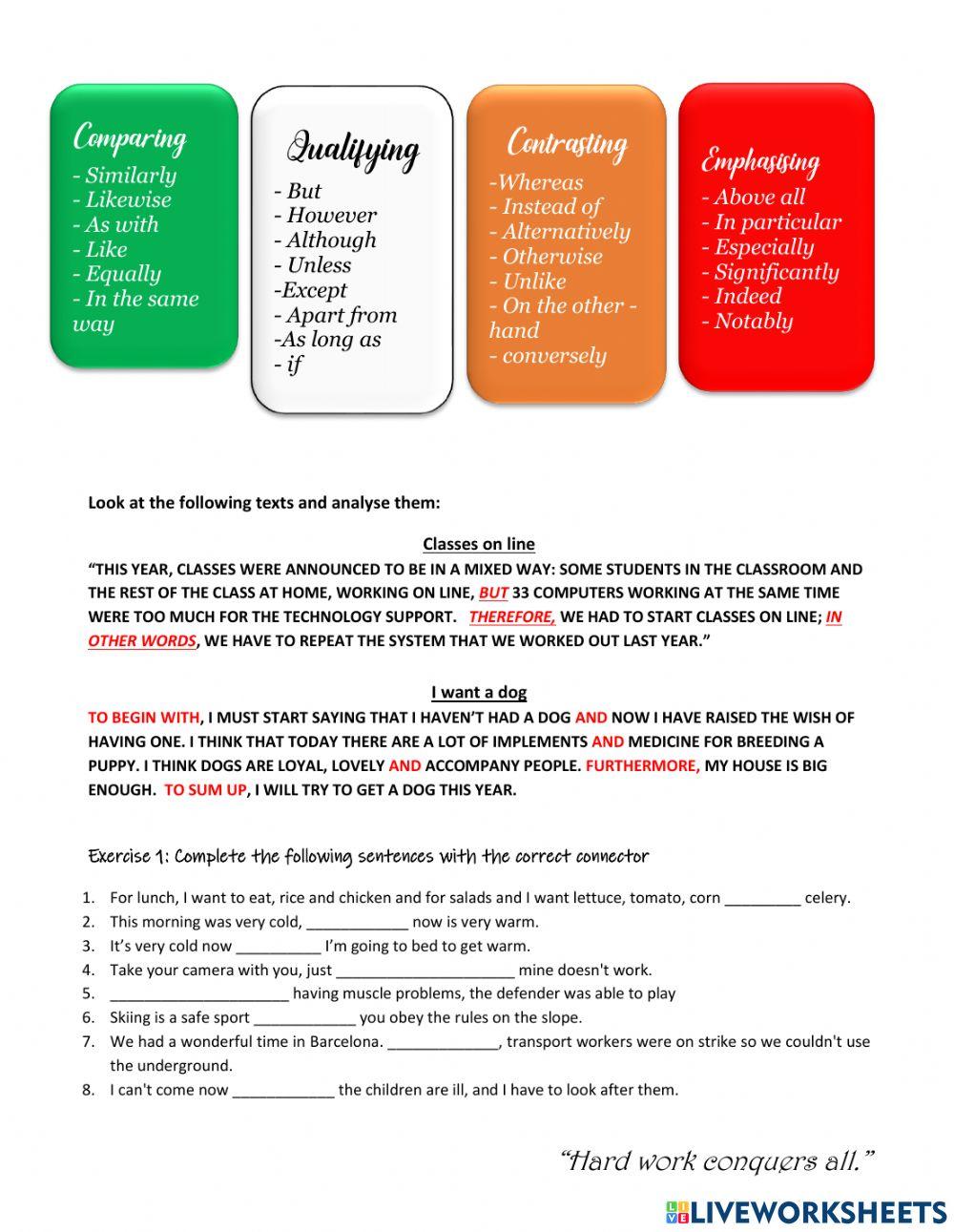 Connectors online pdf worksheet | Live Worksheets