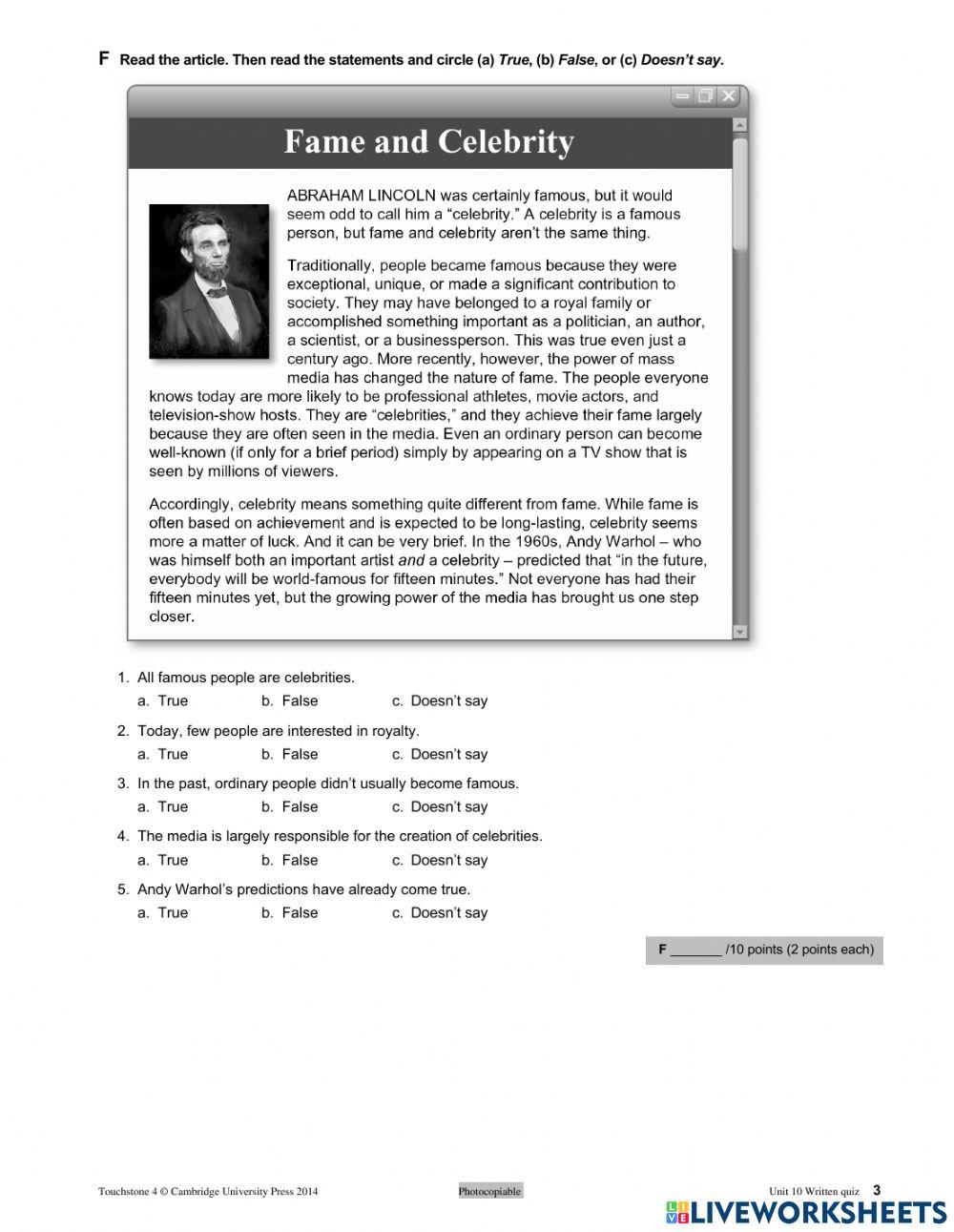 Touchstone 4 un… | Free Interactive Worksheets | 5335308