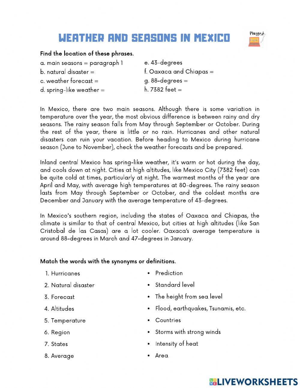 Weather in Mexico worksheet | Live Worksheets