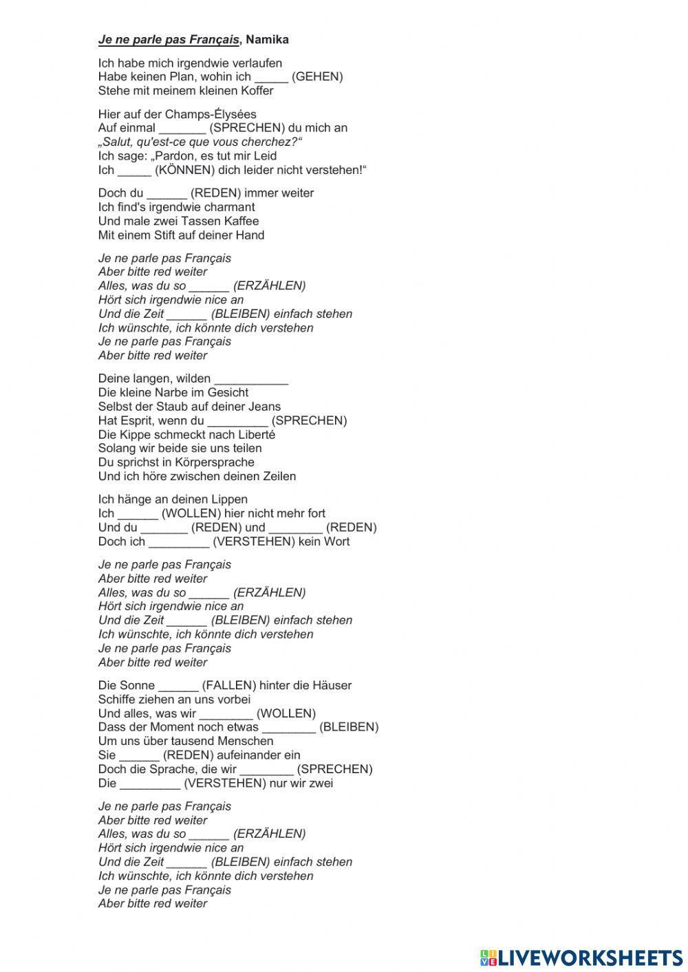 Lied namika je … | Free Interactive Worksheets | 2032276