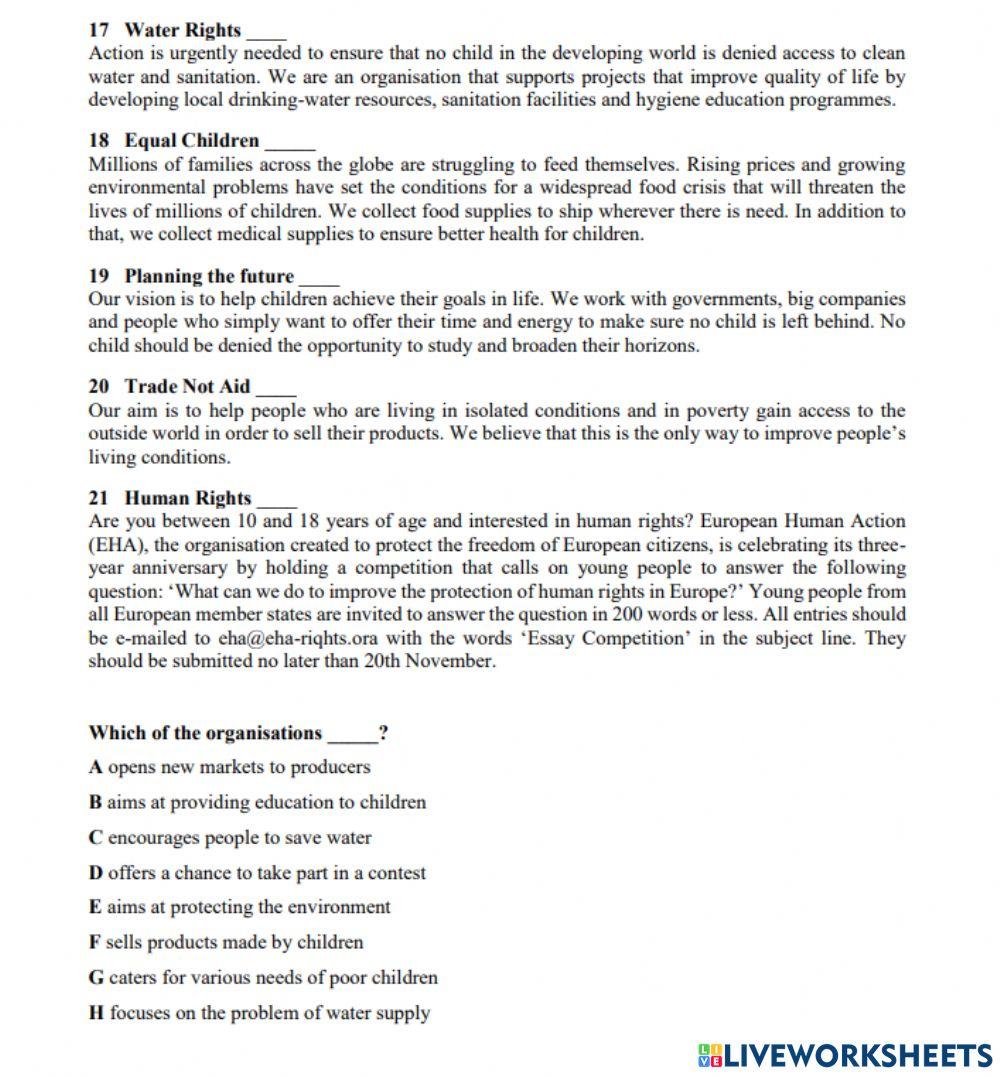 Reading 11 exercise | Live Worksheets