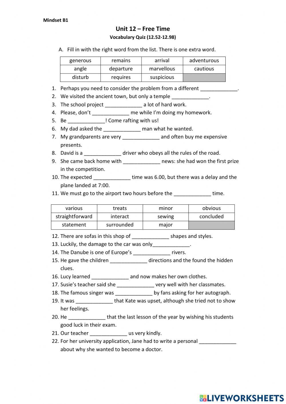 Mindset - Unit … | Free Interactive Worksheets | 6872908