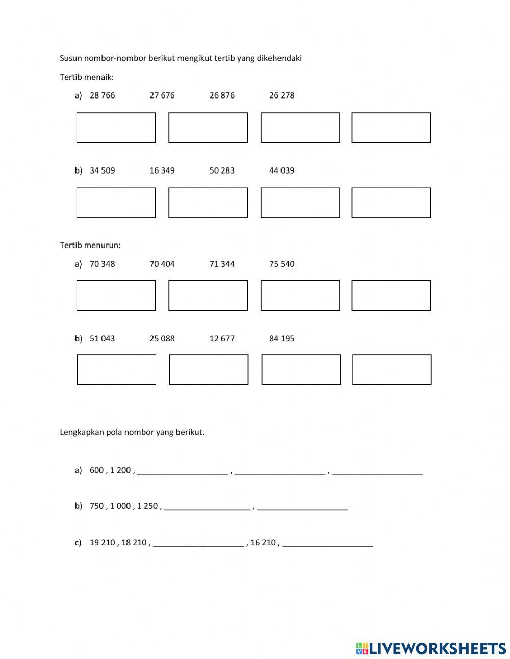 Matematik (Nombor) worksheet | Live Worksheets