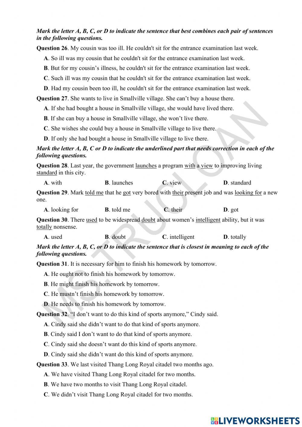 THI THỬ THPT LẦN 2 online exercise for | Live Worksheets