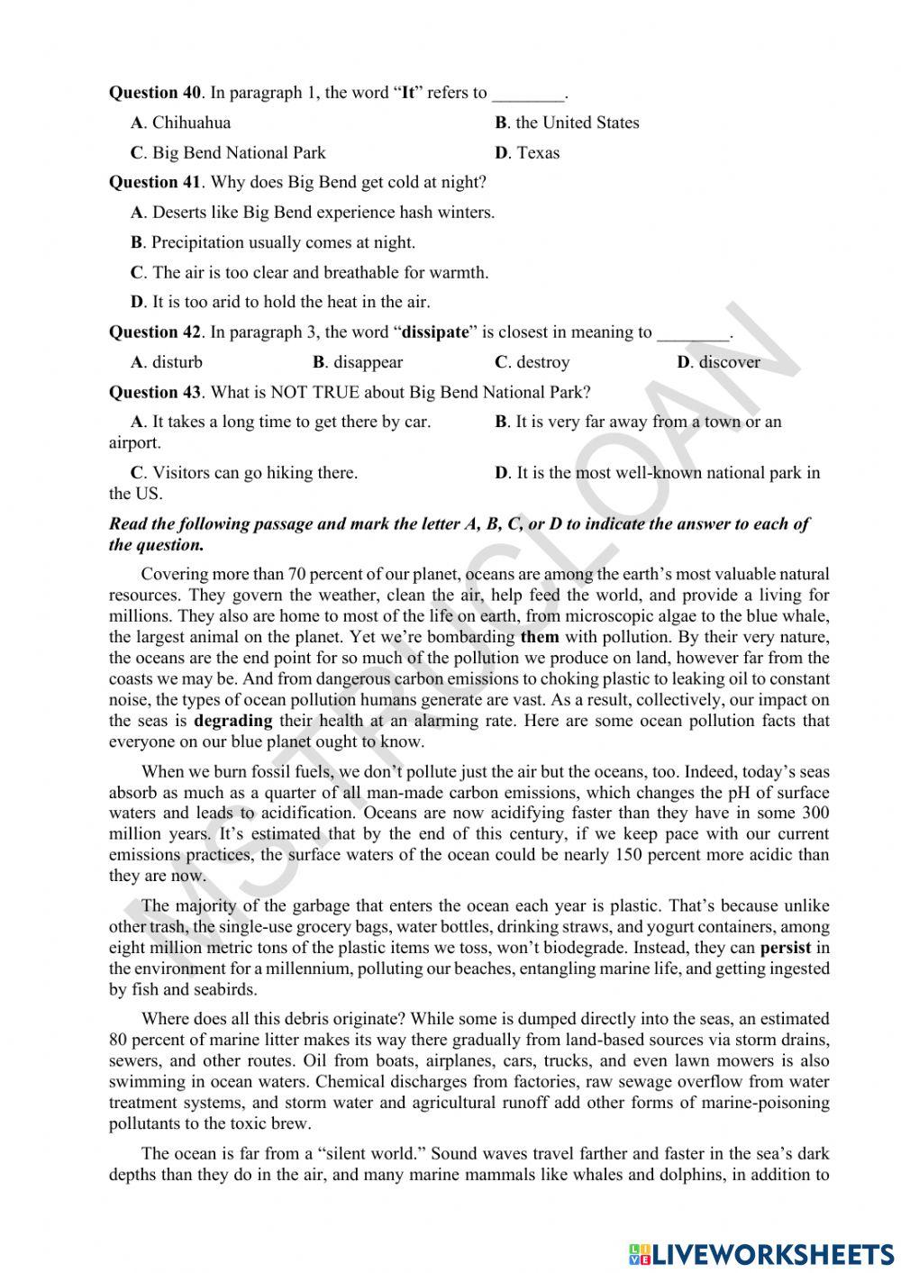 THI THỬ THPT LẦN 2 online exercise for | Live Worksheets