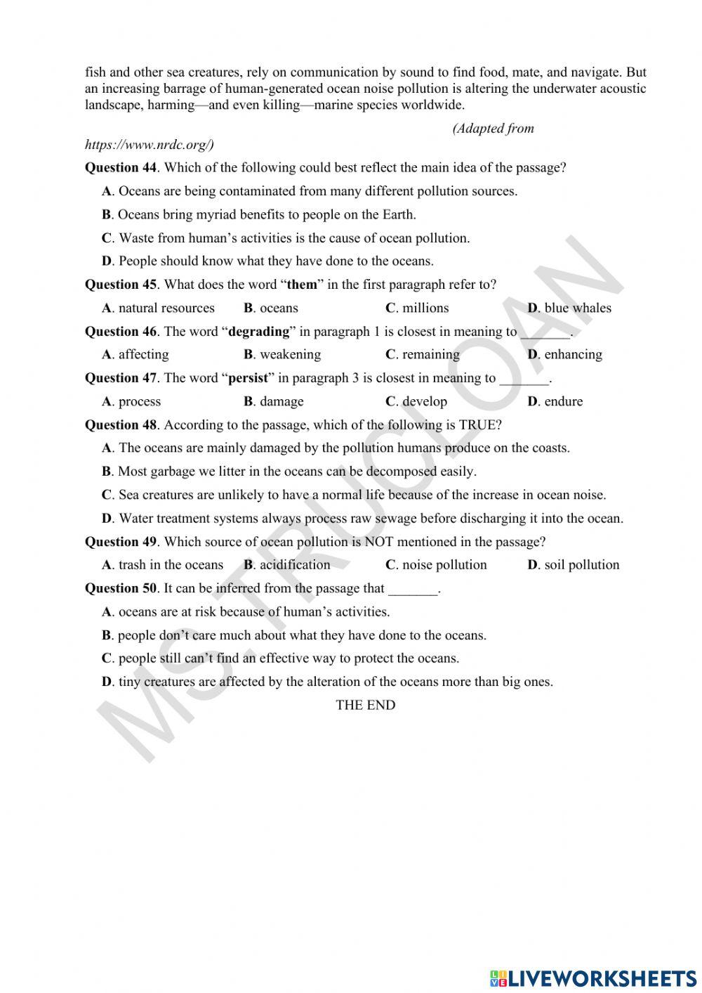 THI THỬ THPT LẦN 2 online exercise for | Live Worksheets