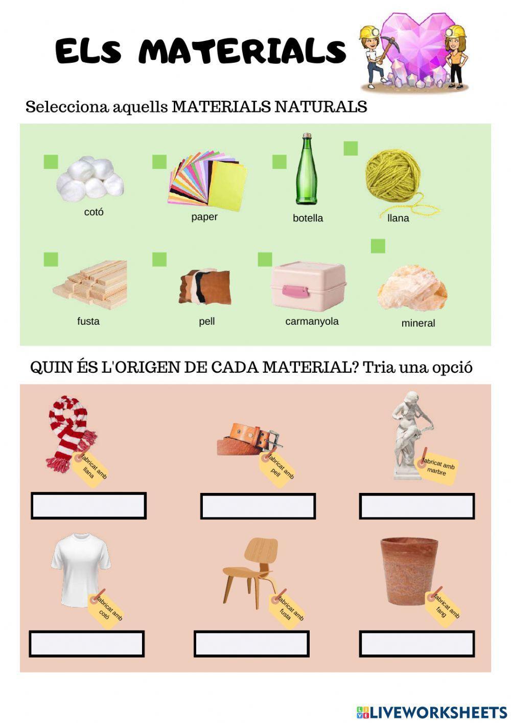 Els materials worksheet for 1r primaria | Live Worksheets