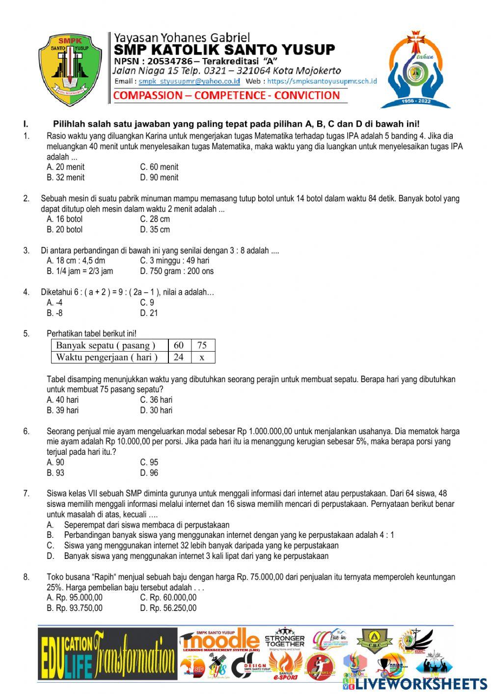Latihan PAT Kelas VII worksheet | Live Worksheets
