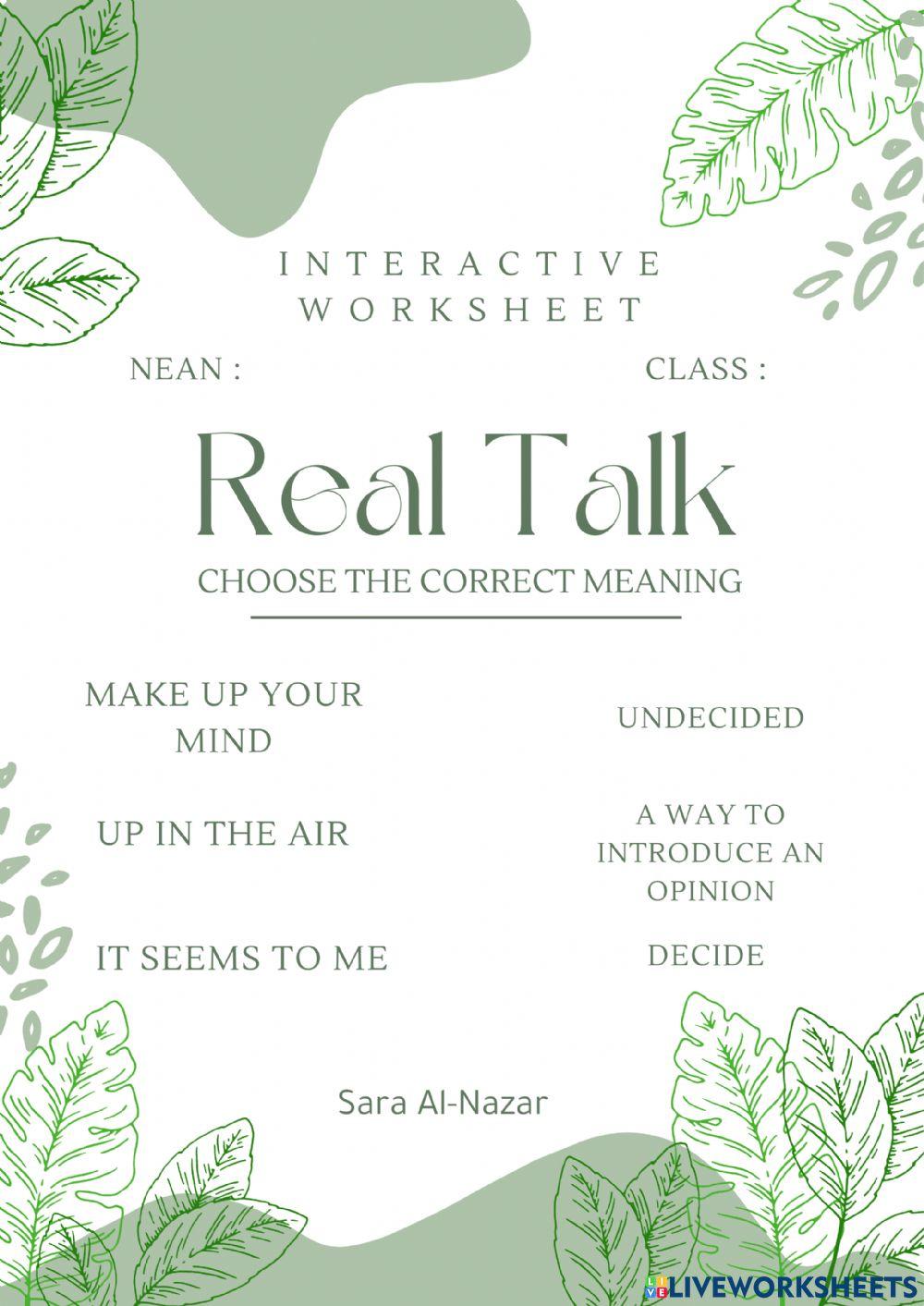 Real Talk 2842848 | Fatimah Ghazwi ?? | Live Worksheets