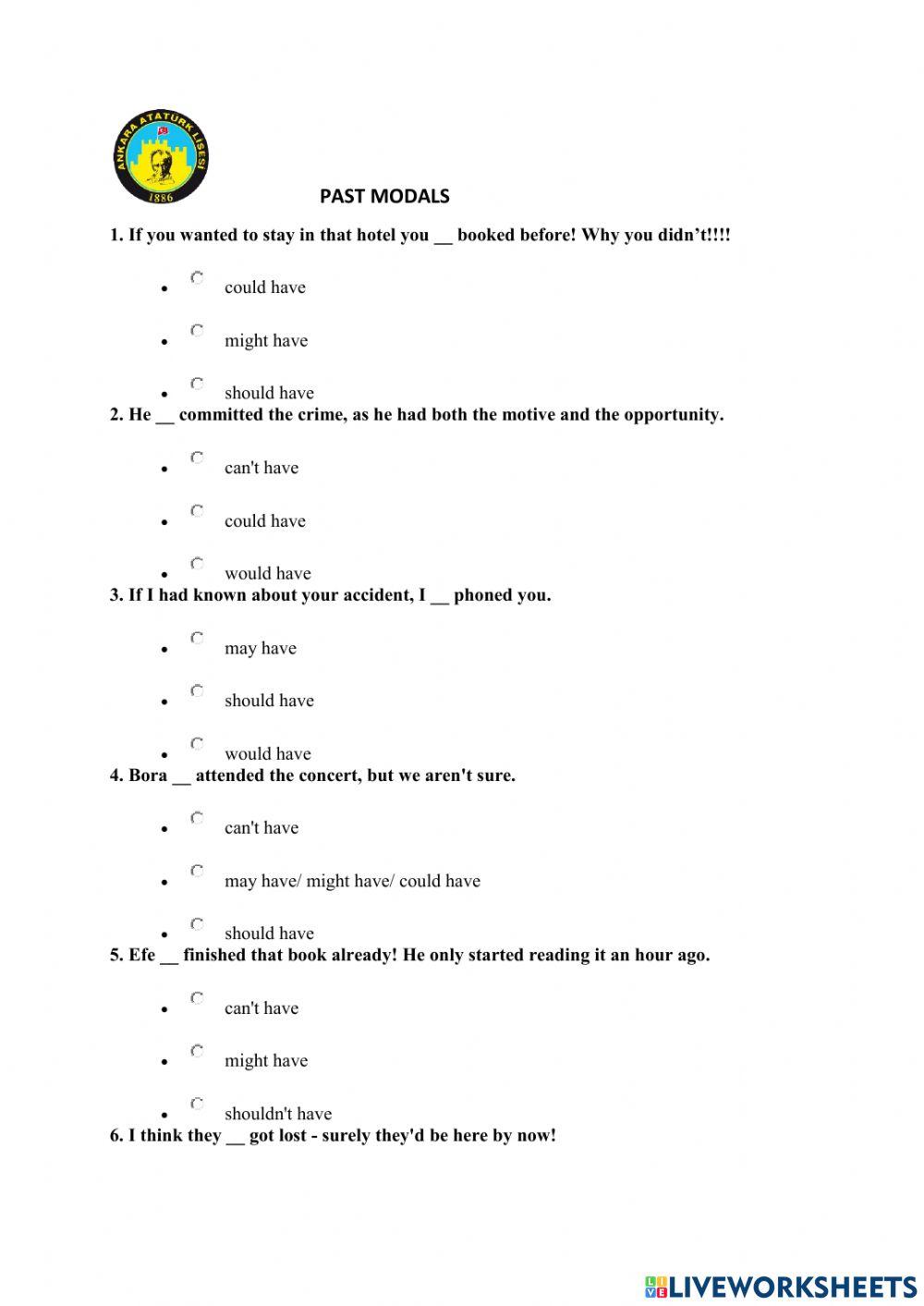 Past Modals free activity | Live Worksheets
