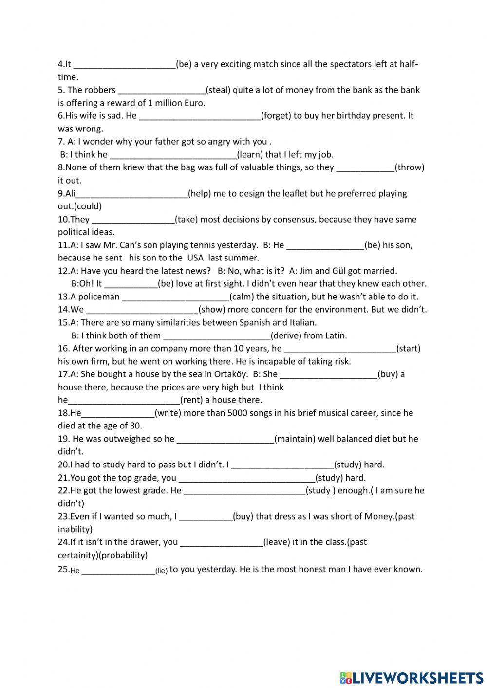 Past Modals free activity | Live Worksheets