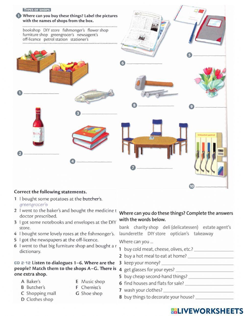 Shop and Services 2421 | Viktoriia | Live Worksheets