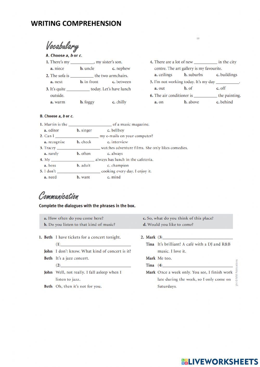 ND elem writing comprehension 22 online exercise for | Live Worksheets