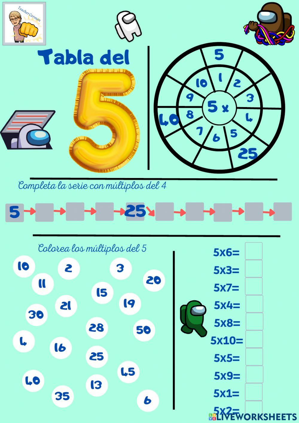 Tabla del 5 interactive activity for 2º | Live Worksheets