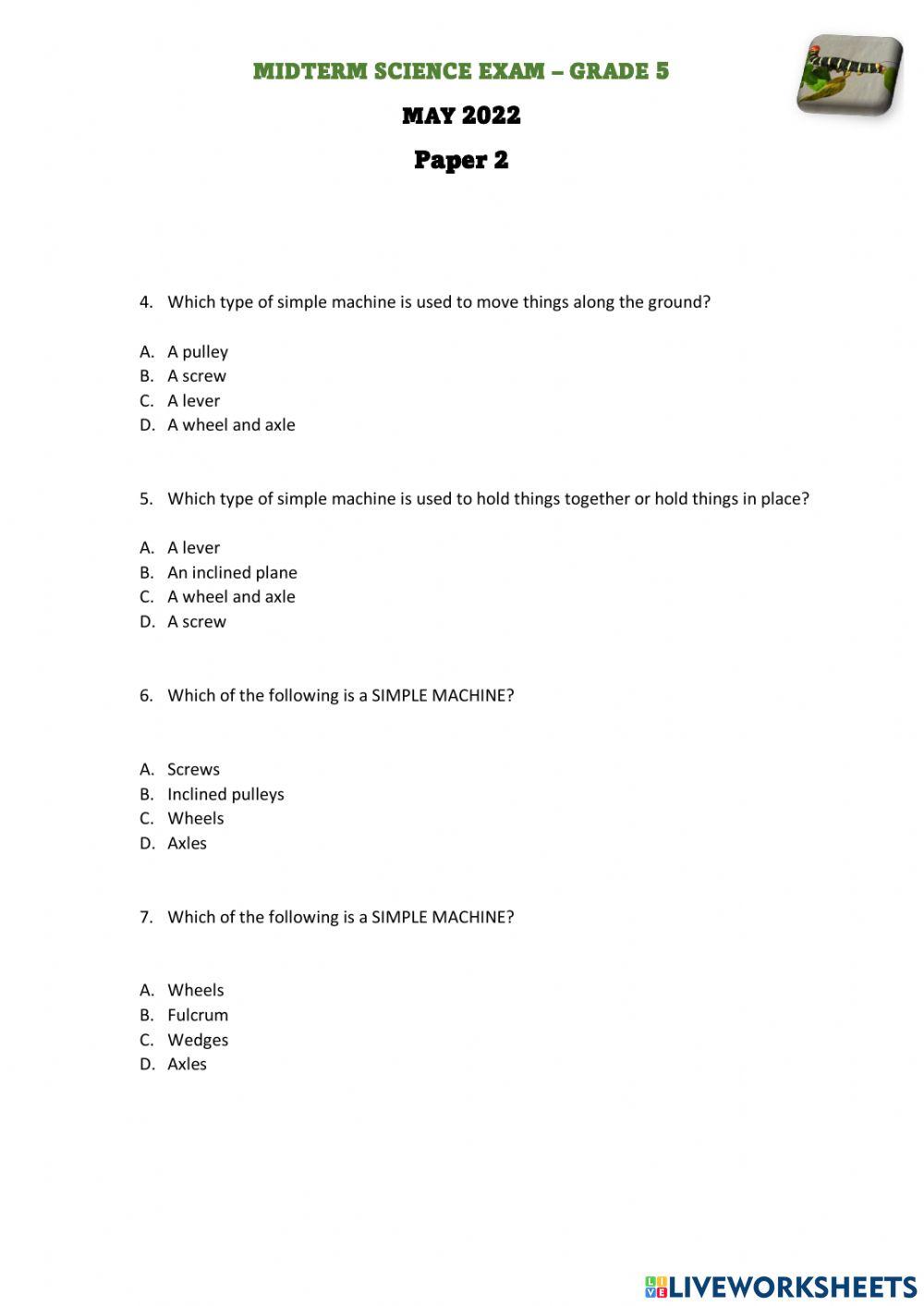 G5 Science Midterm Exam Term 3-May 2022 (M.Watts) online exercise for ...