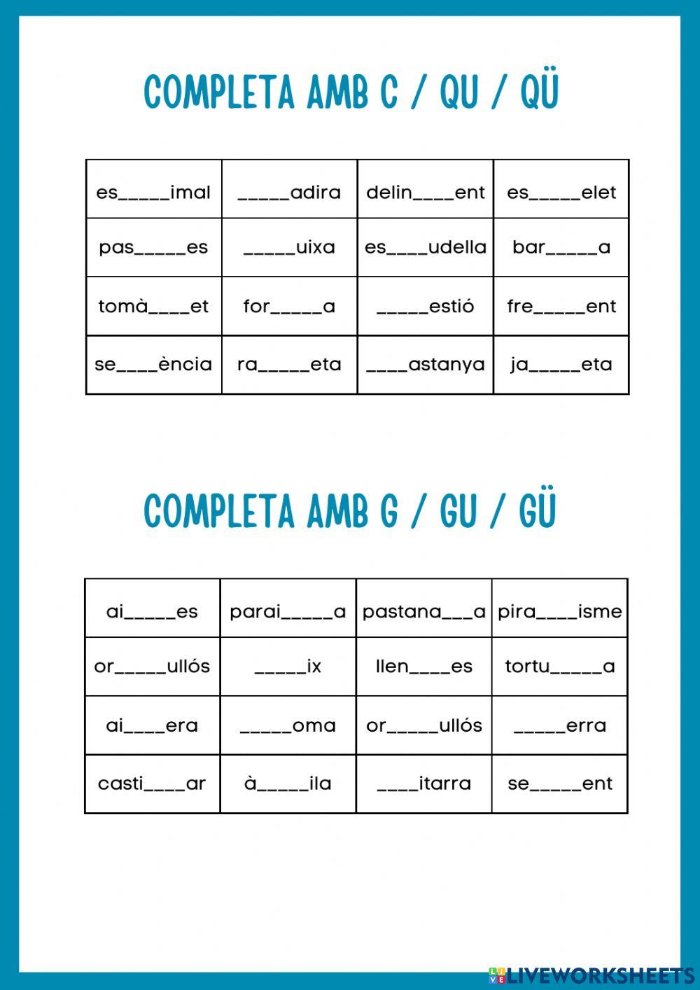 Ortografia c-qu… | Free Interactive Worksheets | 2033441