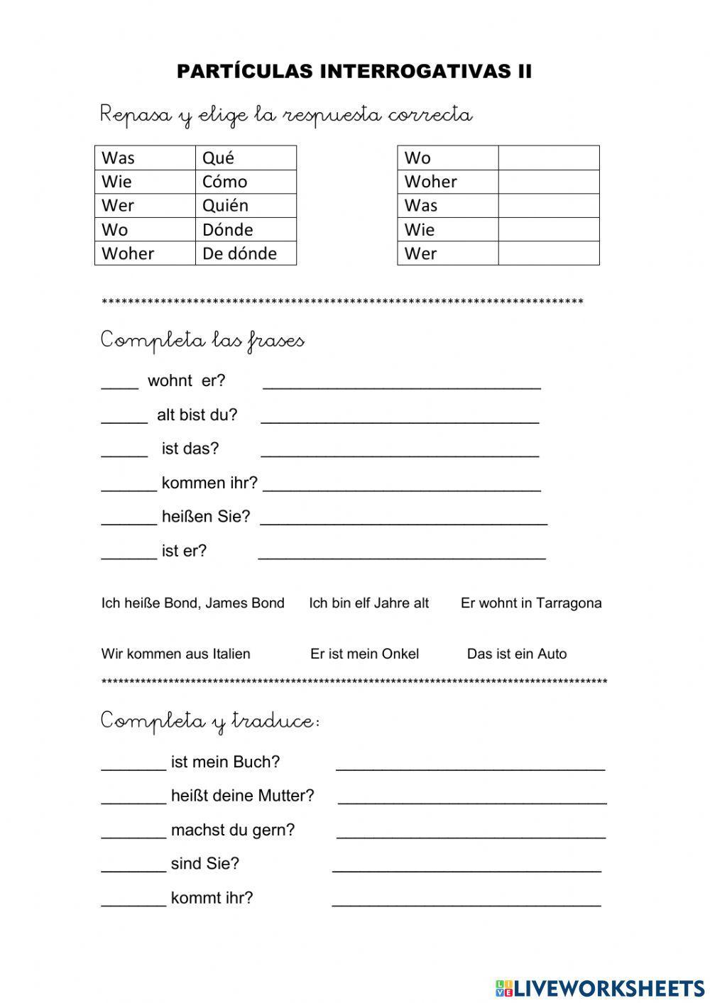 Partículas Interrogativas II worksheet | Live Worksheets