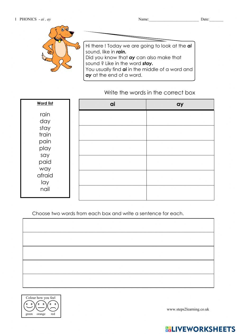 Sound ai and Ay | frida matus | Live Worksheets