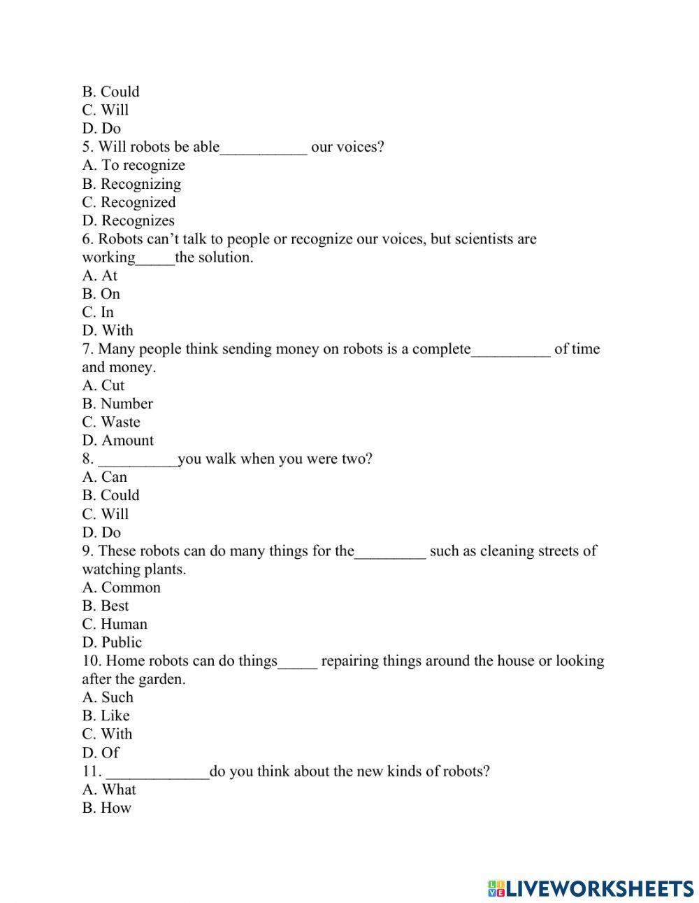 Unit 12: Robots interactive worksheet | Live Worksheets