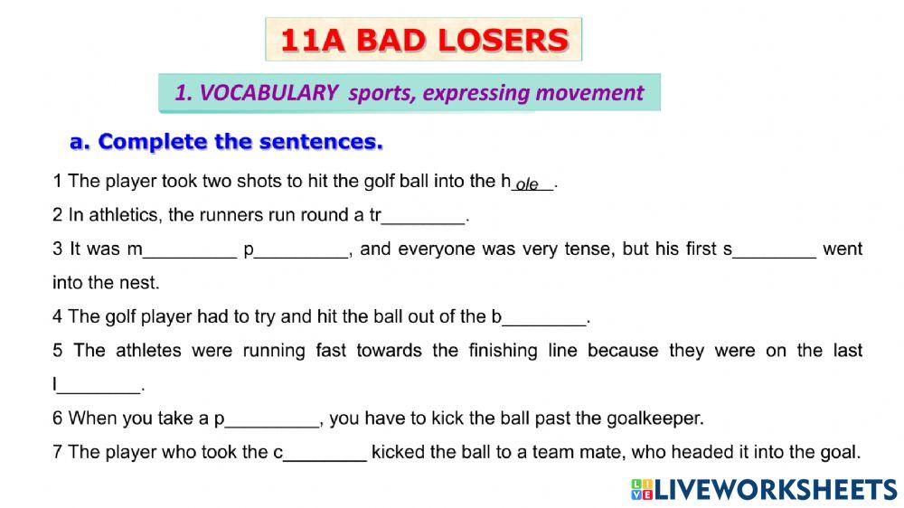 UNIT 11A BAD LOSERS online exercise for | Live Worksheets