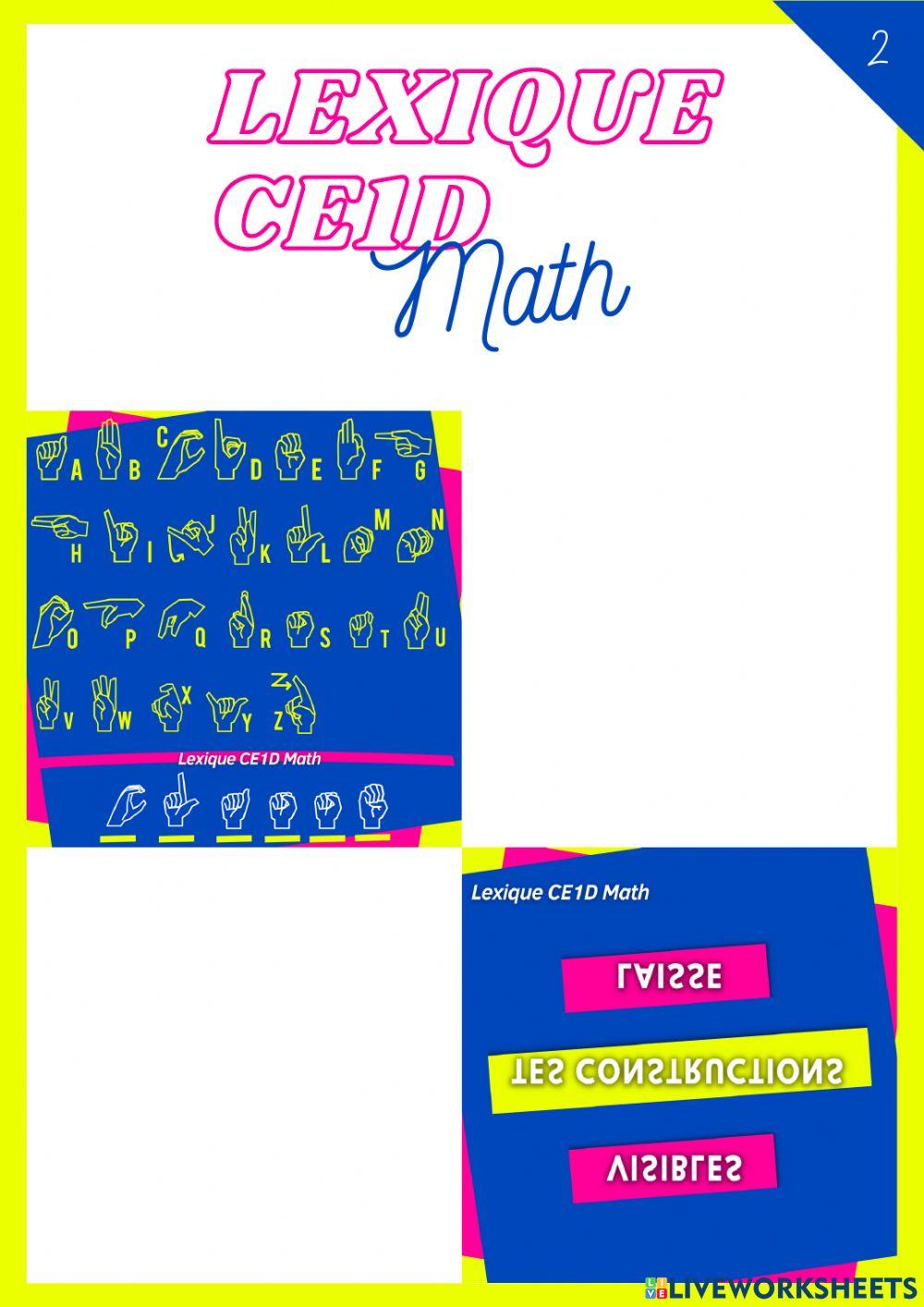 Lexique CE1D Math - Jeux - Partie 1 worksheet | Live Worksheets