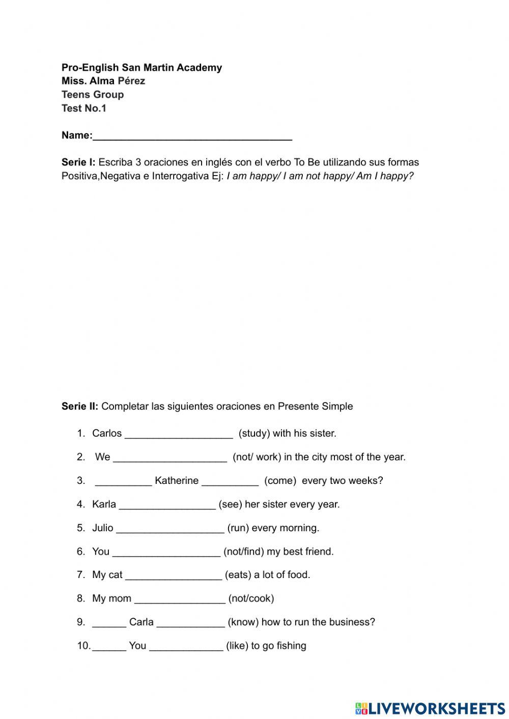 Grammar Test No.! worksheet | Live Worksheets