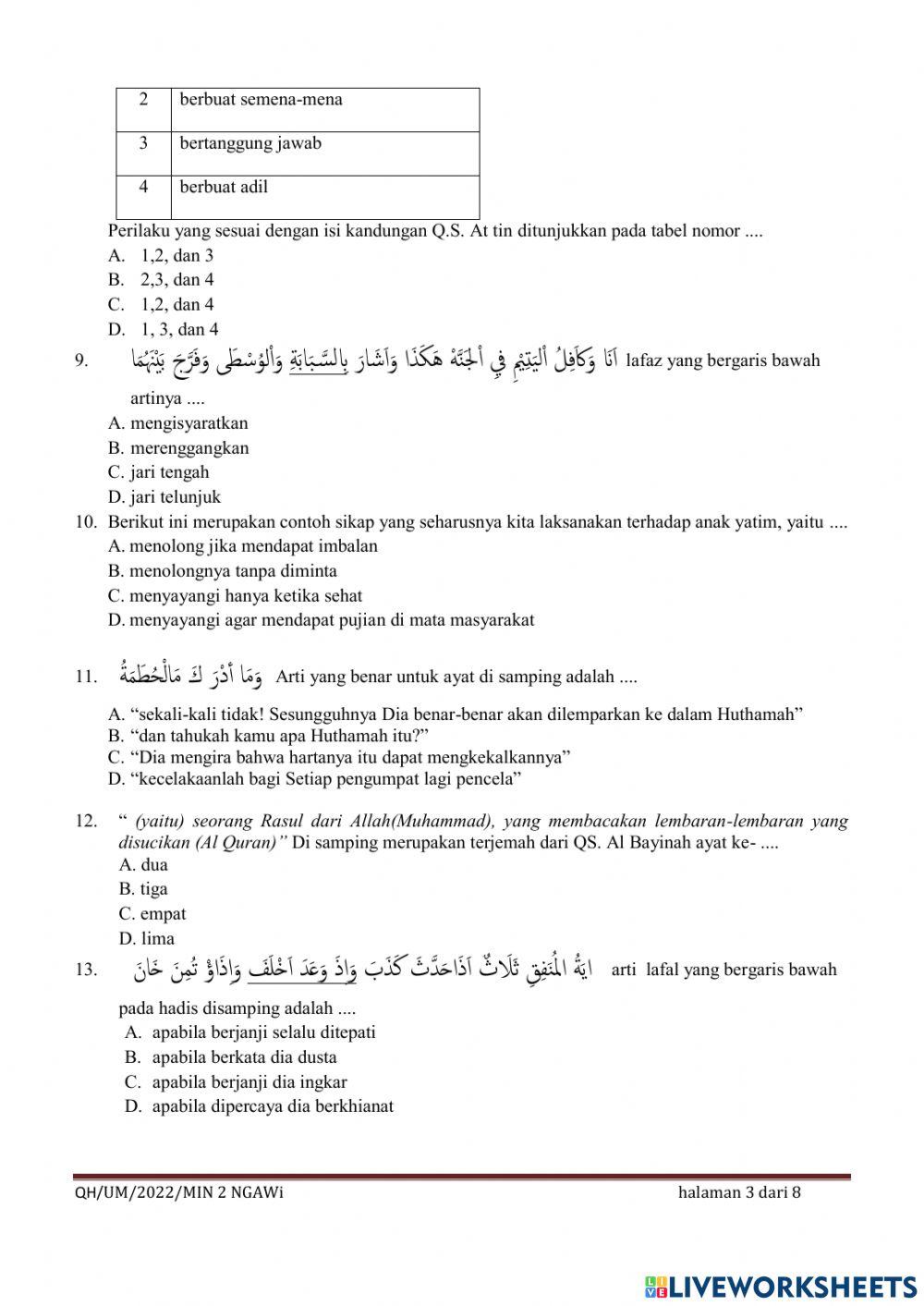 Al-qur'an-hadits interactive worksheet | Live Worksheets
