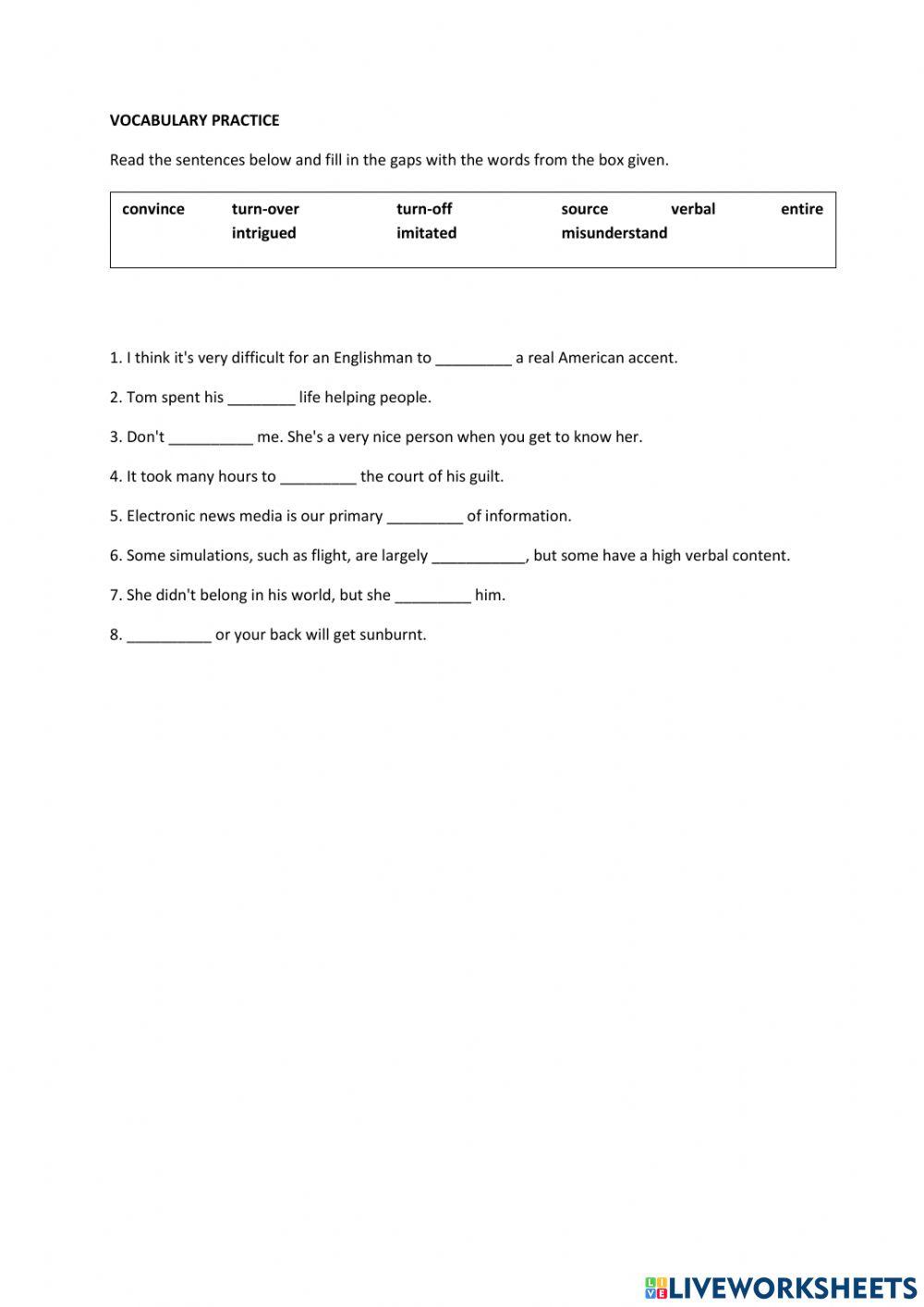 6th Grade Vocabulary Practice worksheet | Live Worksheets