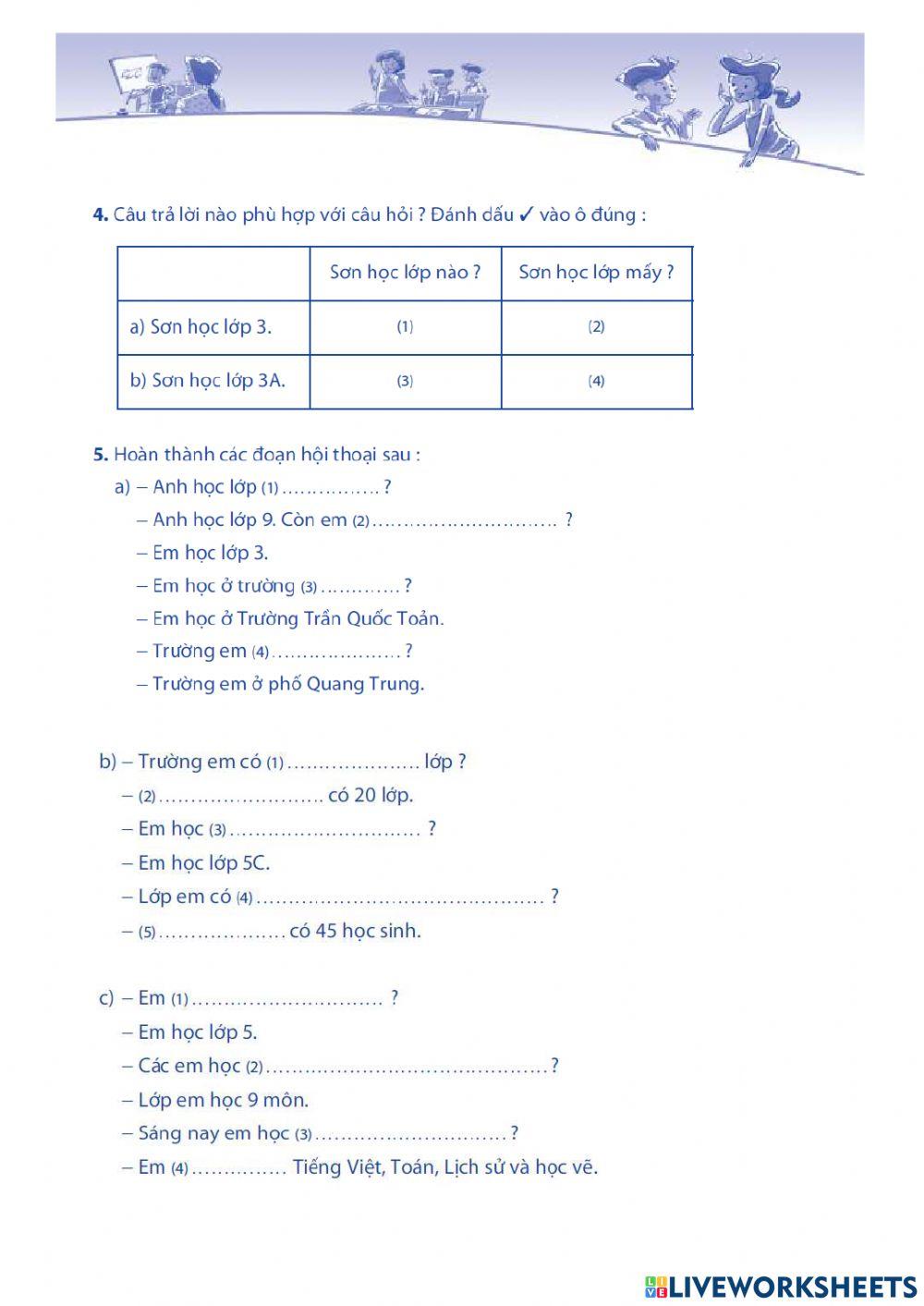 TTV1-4 Bài tập worksheet | Live Worksheets