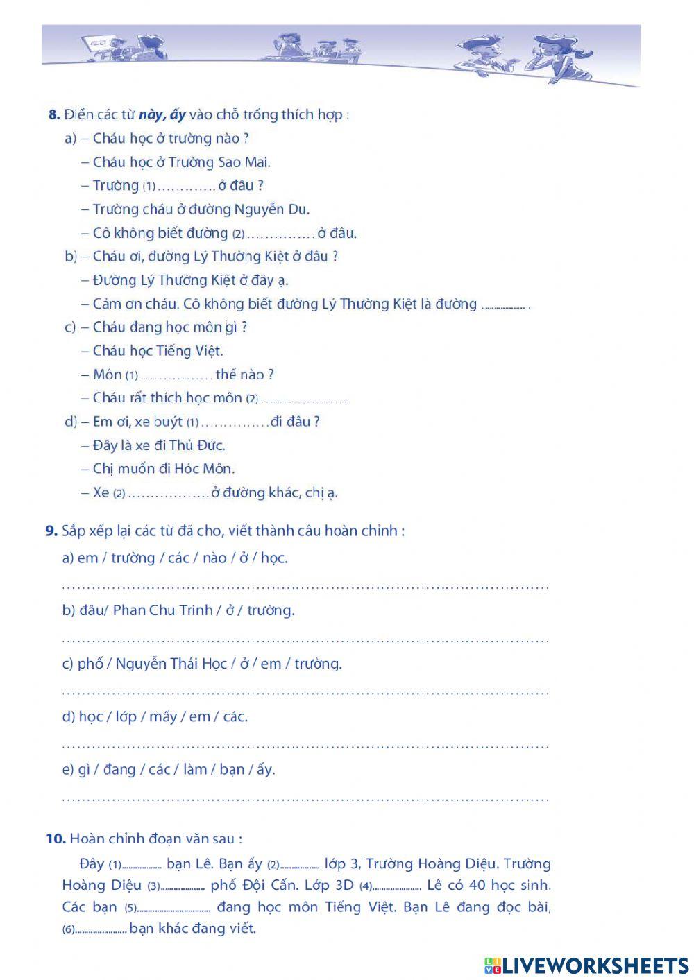 TTV1-4 Bài tập worksheet | Live Worksheets